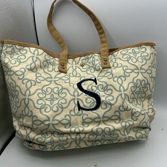 Unbranded | Bags | Large Canvas Tote Bag Monogram Letter S Blue White ...